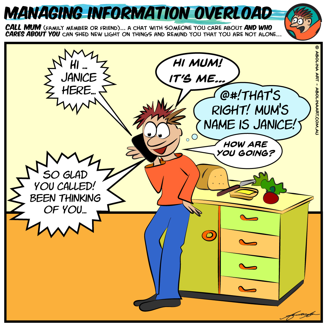 COVID-19 Cartoons – Managing Information Overload – Abolina Art
